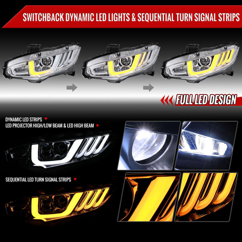 Spec-D Tuning LHE-CV16H-SQ-RS-SPECD Full LED Projector Headlights w ...