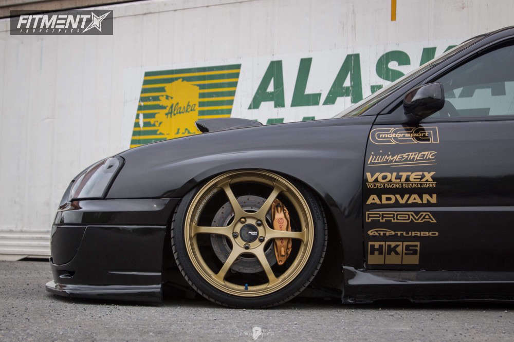 2005 Subaru WRX STI with 19x9 Advan RG-D and Hankook 225x35 on Air ...